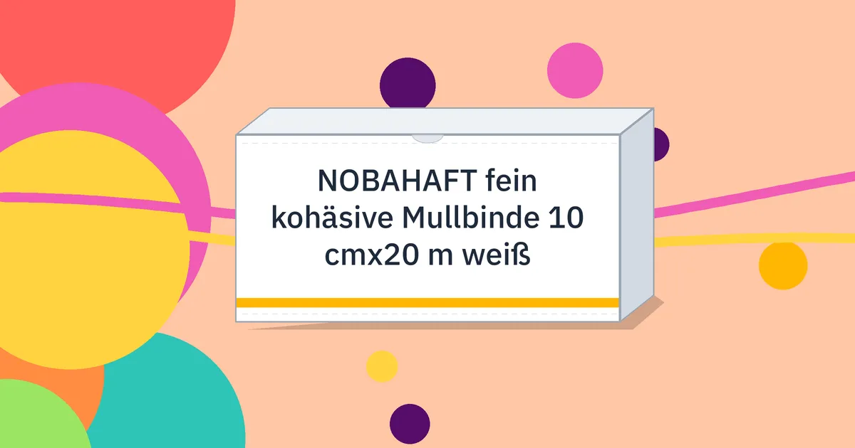 Symbolbild: Packung mit der Aufschrift NOBAHAFT fein kohäsive Mullbinde 10 cmx20 m weiß (PZN 16028472) – Verfügbarkeit und Bezug in Apotheken in Frankfurt am Main