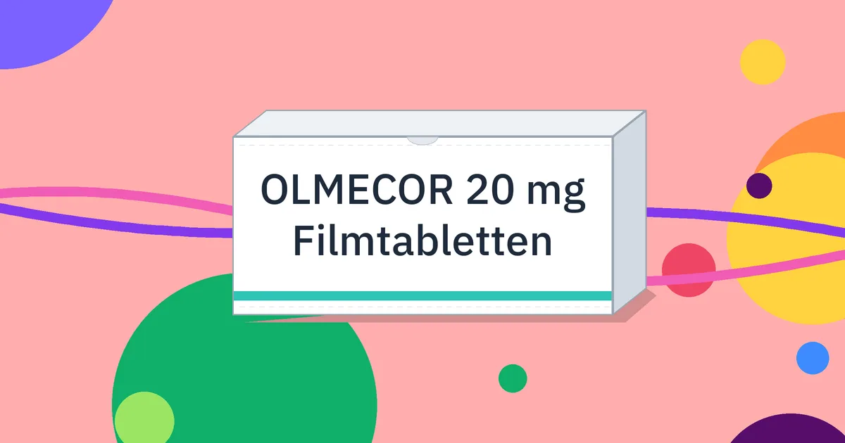 Symbolbild: Packung mit der Aufschrift OLMECOR 20 mg Filmtabletten (PZN 12648048) – Verfügbarkeit und Bezug in Apotheken in Frankfurt am Main