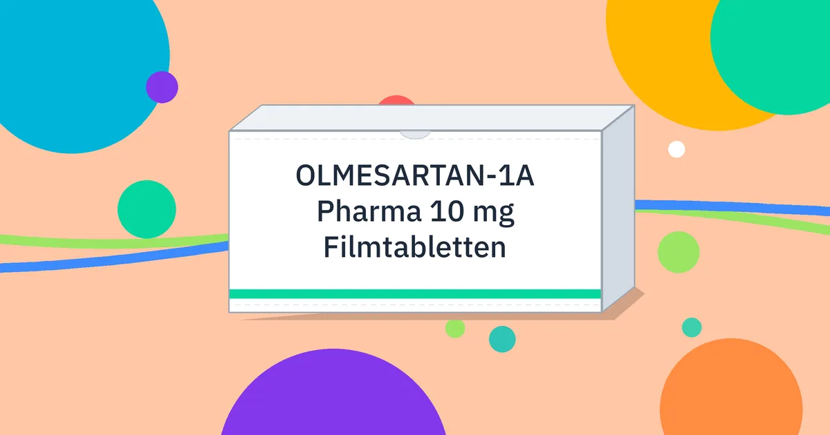 Symbolbild: Packung mit der Aufschrift OLMESARTAN-1A Pharma 10 mg Filmtabletten (PZN 12408479) – Verfügbarkeit und Bezug in Apotheken in Frankfurt am Main