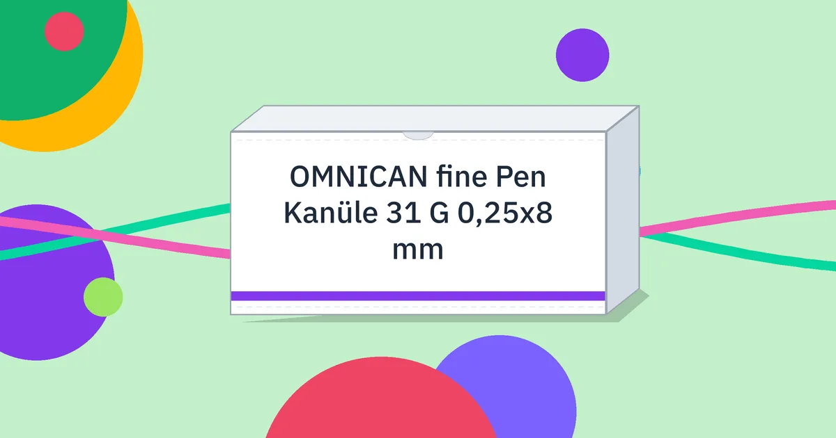 Symbolbild: Packung mit der Aufschrift OMNICAN fine Pen Kanüle 31 G 0,25x8 mm (PZN 09396146) – Verfügbarkeit und Bezug in Apotheken in Frankfurt am Main