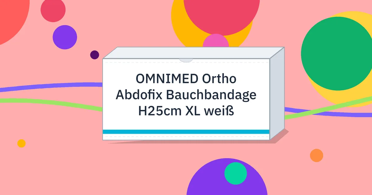 Symbolbild: Packung mit der Aufschrift OMNIMED Ortho Abdofix Bauchbandage H25cm XL weiß (PZN 16385350) – Verfügbarkeit und Bezug in Apotheken in Frankfurt am Main