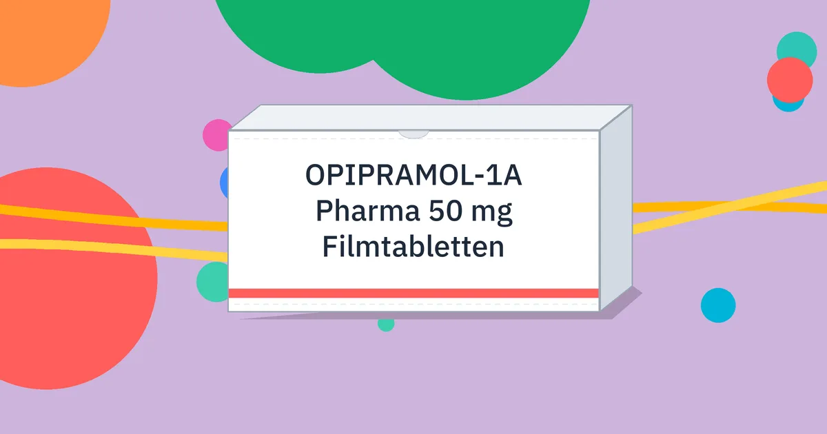Symbolbild: Packung mit der Aufschrift OPIPRAMOL-1A Pharma 50 mg Filmtabletten (PZN 06964242) – Verfügbarkeit und Bezug in Apotheken in Frankfurt am Main