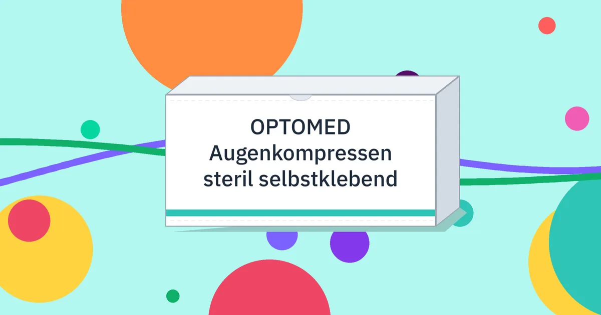 Symbolbild: Packung mit der Aufschrift OPTOMED Augenkompressen steril selbstklebend (PZN 20128624) – Verfügbarkeit und Bezug in Apotheken in Frankfurt am Main
