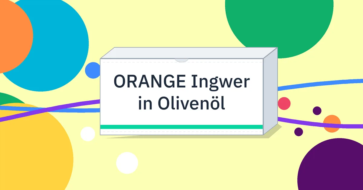 Symbolbild: Packung mit der Aufschrift ORANGE Ingwer in Olivenöl (PZN 18790965) – Verfügbarkeit und Bezug in Apotheken in Frankfurt am Main