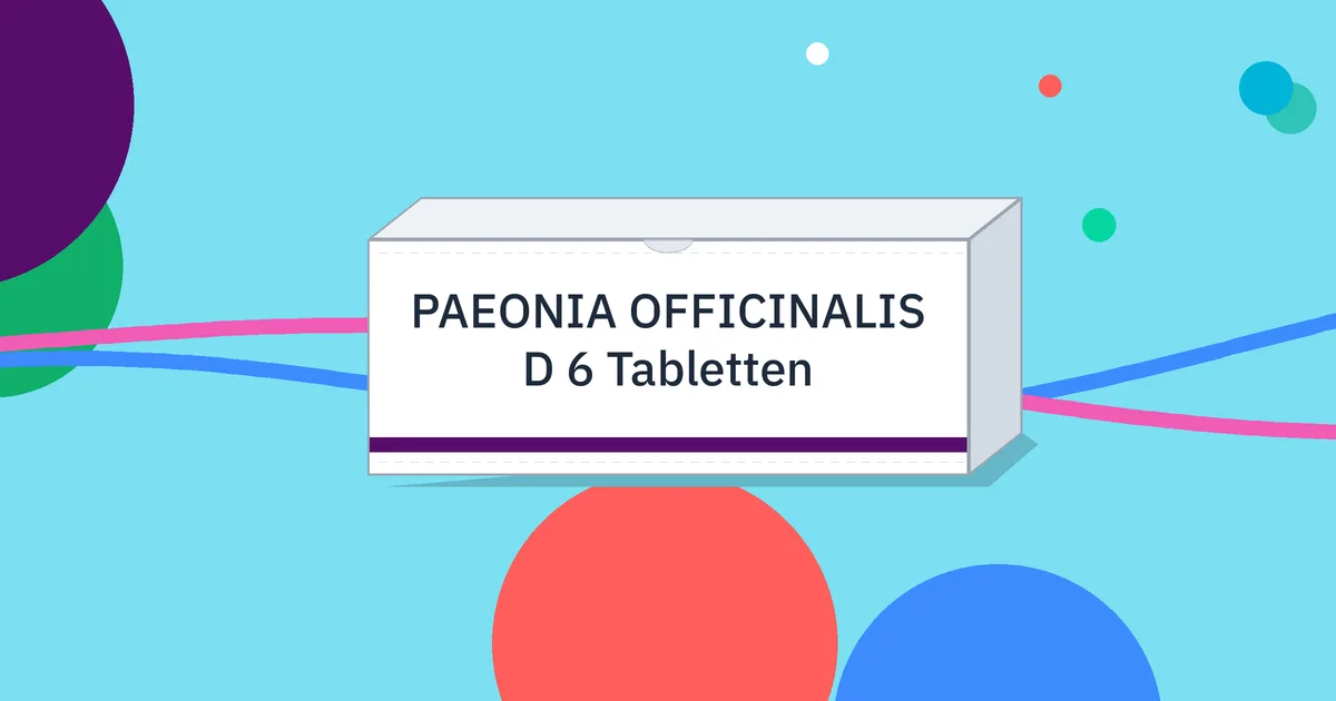Symbolbild: Packung mit der Aufschrift PAEONIA OFFICINALIS D 6 Tabletten (PZN 02808203) – Verfügbarkeit und Bezug in Apotheken in Frankfurt am Main
