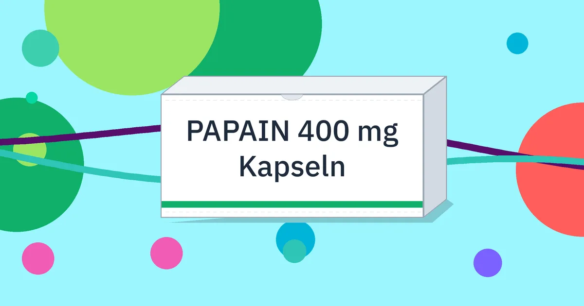 Symbolbild: Packung mit der Aufschrift PAPAIN 400 mg Kapseln (PZN 13657262) – Verfügbarkeit und Bezug in Apotheken in Frankfurt am Main