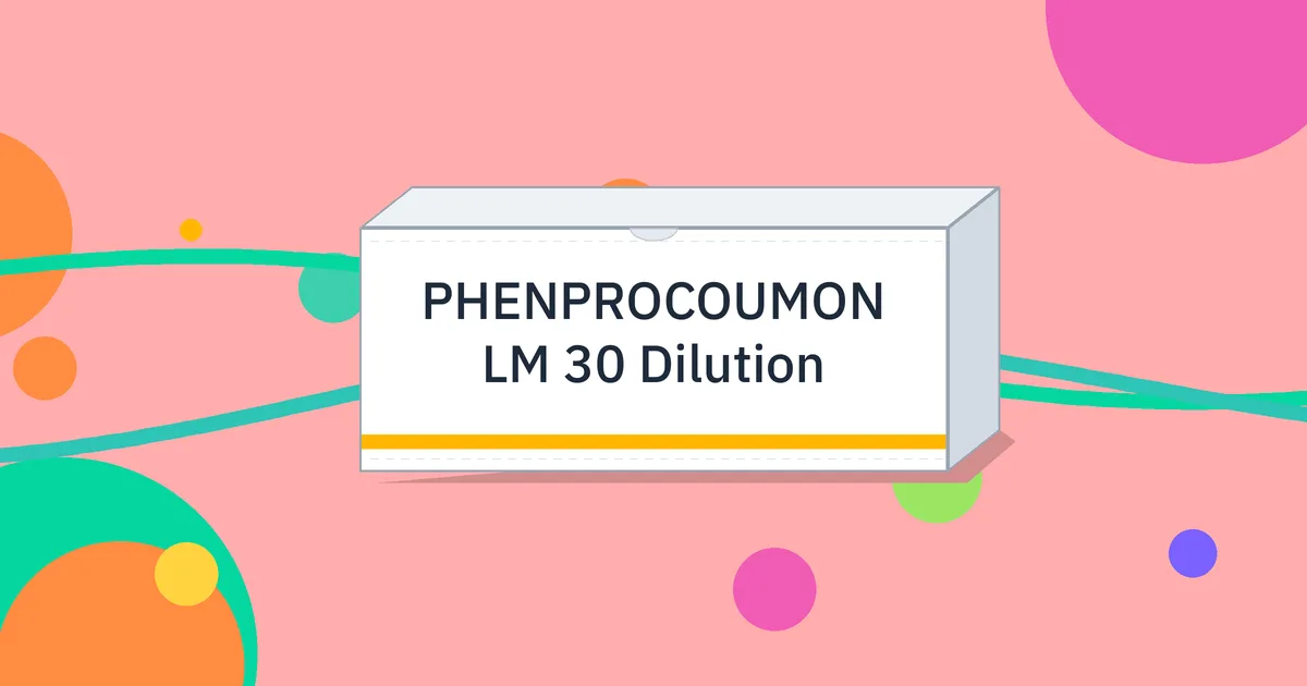 Symbolbild: Packung mit der Aufschrift PHENPROCOUMON LM 30 Dilution (PZN 13638112) – Verfügbarkeit und Bezug in Apotheken in Frankfurt am Main