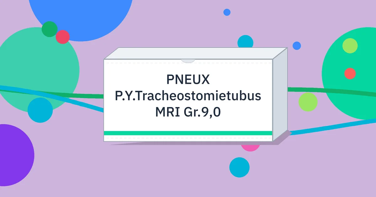 Symbolbild: Packung mit der Aufschrift PNEUX P.Y.Tracheostomietubus MRI Gr.9,0 (PZN 14166046) – Verfügbarkeit und Bezug in Apotheken in Frankfurt am Main