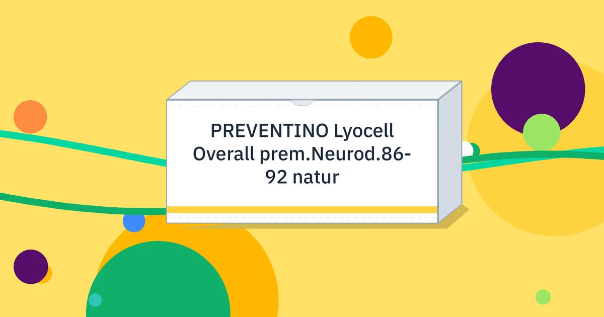 Symbolbild: Packung mit der Aufschrift PREVENTINO Lyocell Overall prem.Neurod.86-92 natur (PZN 16895714) – Verfügbarkeit und Bezug in Apotheken in Frankfurt am Main