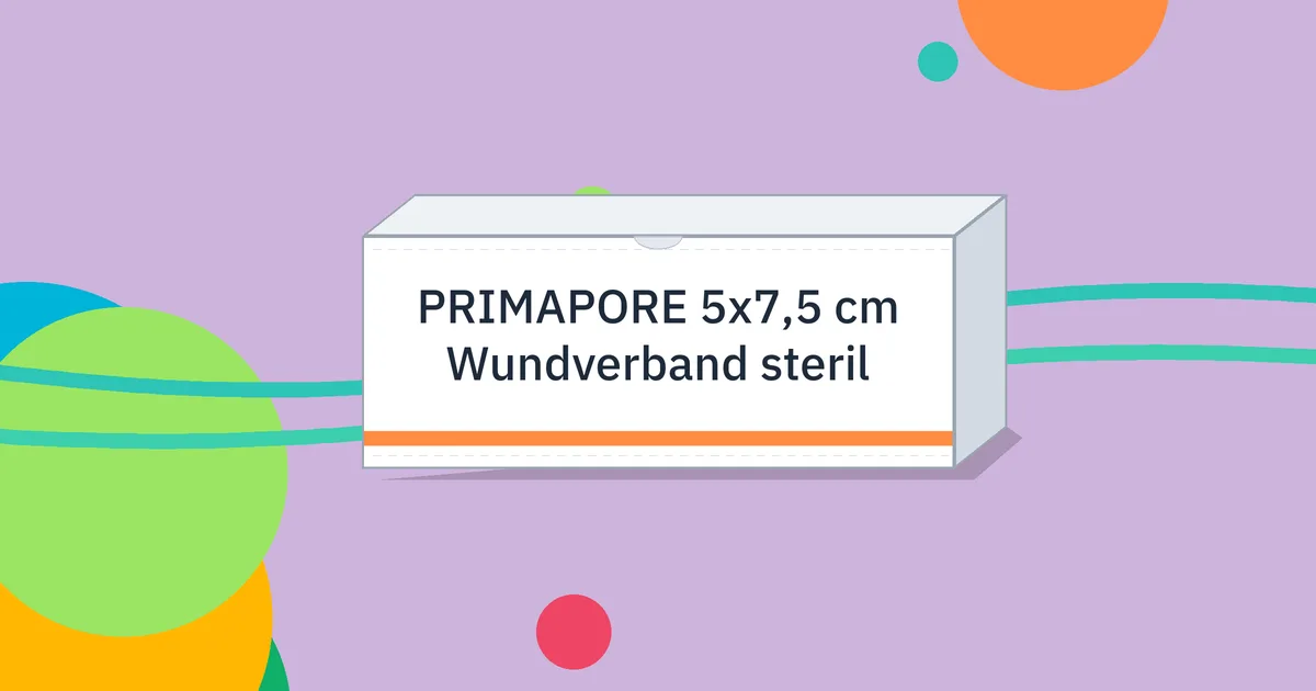 Symbolbild: Packung mit der Aufschrift PRIMAPORE 5x7,5 cm Wundverband steril (PZN 08402927) – Verfügbarkeit und Bezug in Apotheken in Frankfurt am Main