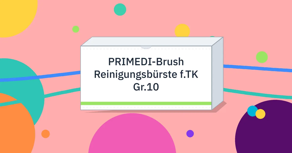 Symbolbild: Packung mit der Aufschrift PRIMEDI-Brush Reinigungsbürste f.TK Gr.10 (PZN 10916473) – Verfügbarkeit und Bezug in Apotheken in Frankfurt am Main