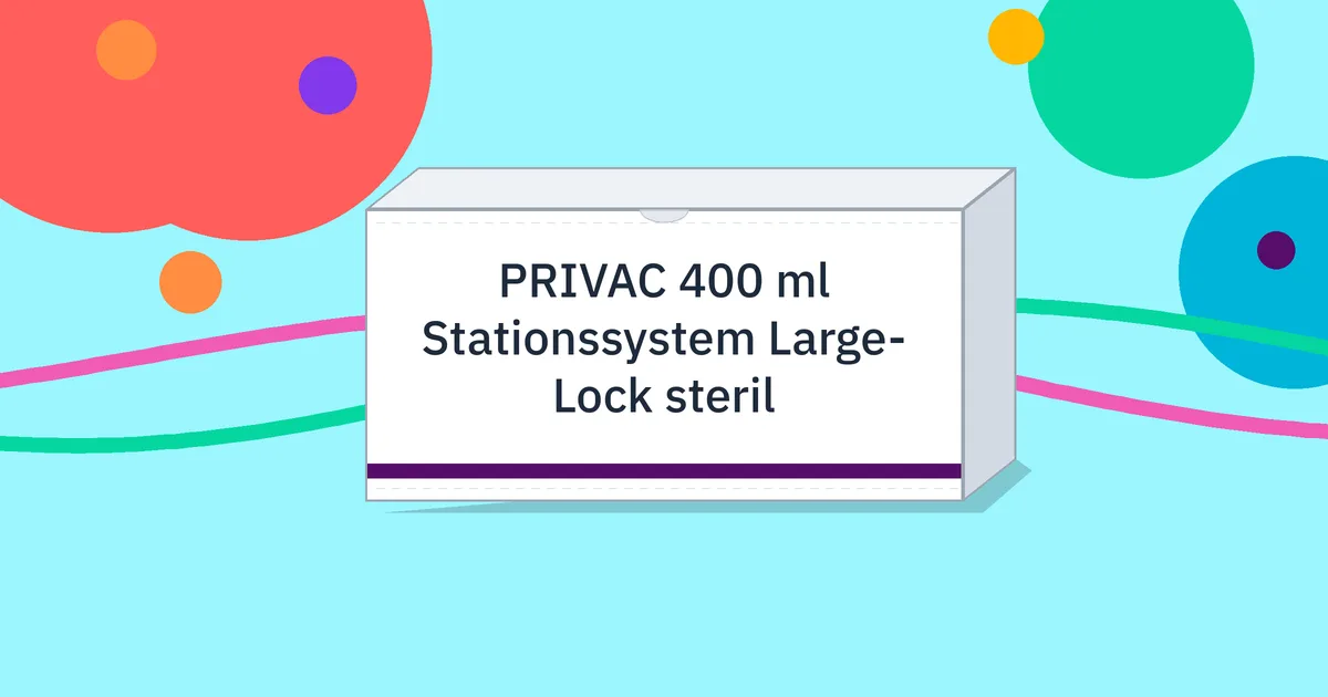 Symbolbild: Packung mit der Aufschrift PRIVAC 400 ml Stationssystem Large-Lock steril (PZN 07003533) – Verfügbarkeit und Bezug in Apotheken in Frankfurt am Main