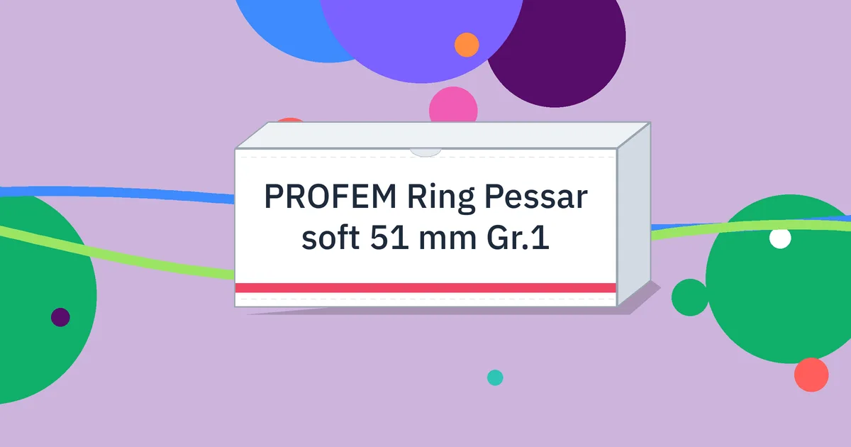 Symbolbild: Packung mit der Aufschrift PROFEM Ring Pessar soft 51 mm Gr.1 (PZN 19292614) – Verfügbarkeit und Bezug in Apotheken in Frankfurt am Main