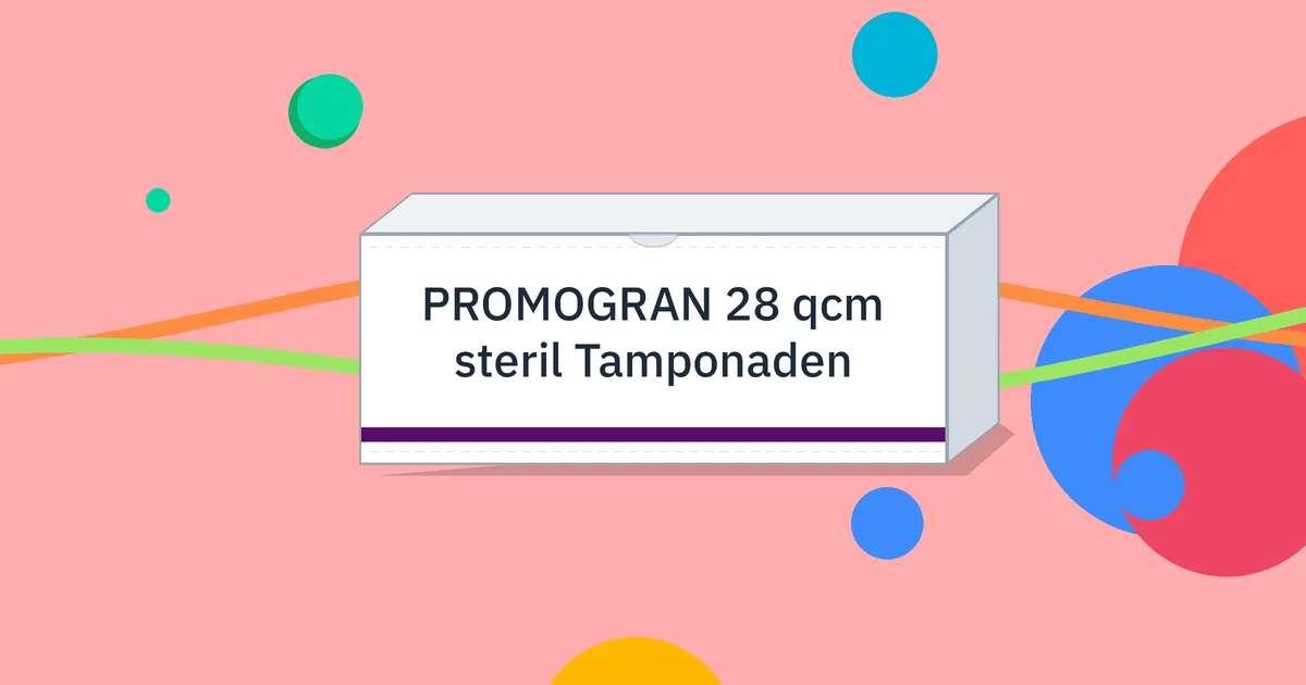 Symbolbild: Packung mit der Aufschrift PROMOGRAN 28 qcm steril Tamponaden (PZN 04740113) – Verfügbarkeit und Bezug in Apotheken in Frankfurt am Main