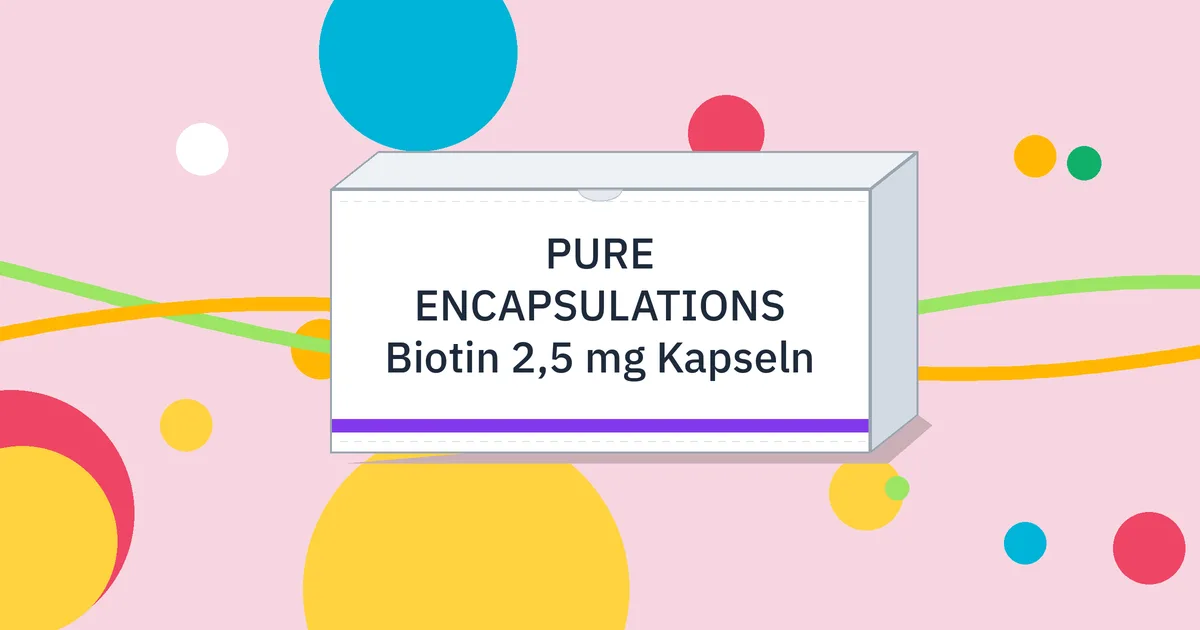Symbolbild: Packung mit der Aufschrift PURE ENCAPSULATIONS Biotin 2,5 mg Kapseln (PZN 07764203) – Verfügbarkeit und Bezug in Apotheken in Frankfurt am Main
