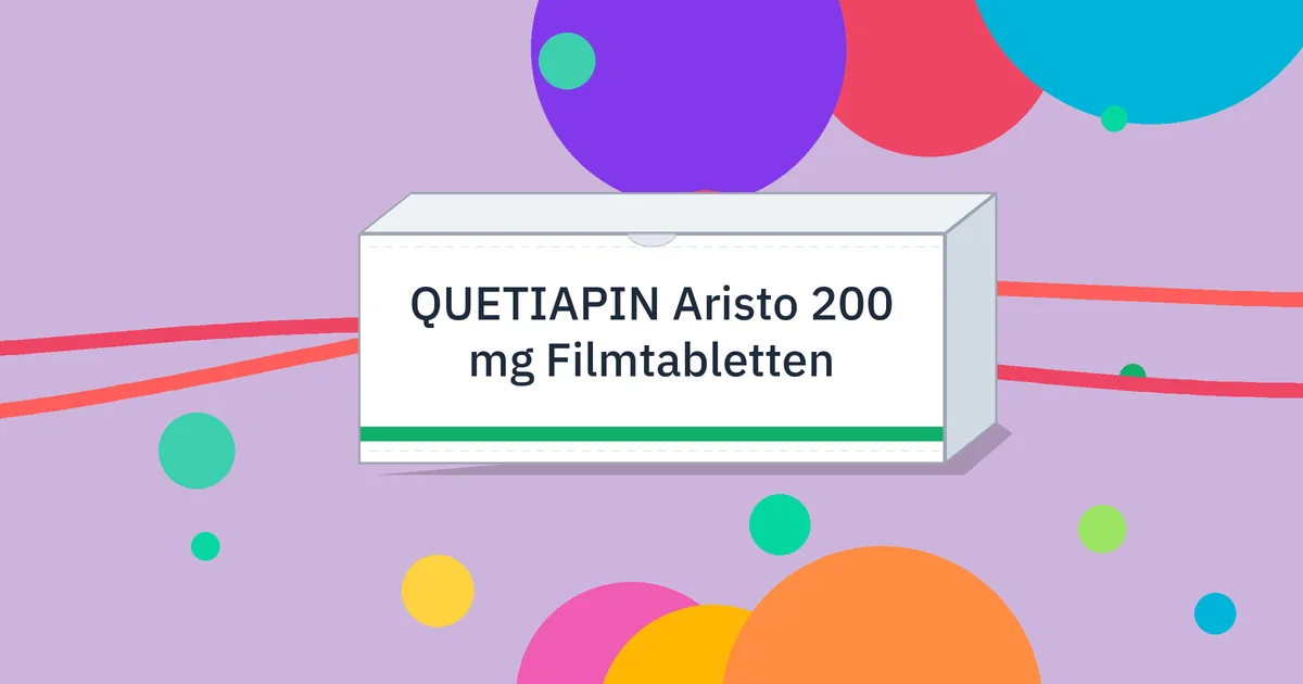 Symbolbild: Packung mit der Aufschrift QUETIAPIN Aristo 200 mg Filmtabletten (PZN 14385819) – Verfügbarkeit und Bezug in Apotheken in Frankfurt am Main