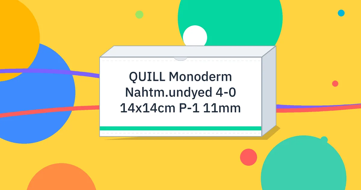 Symbolbild: Packung mit der Aufschrift QUILL Monoderm Nahtm.undyed 4-0 14x14cm P-1 11mm (PZN 17988808) – Verfügbarkeit und Bezug in Apotheken in Frankfurt am Main