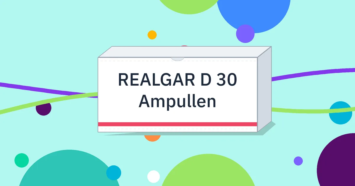 Symbolbild: Packung mit der Aufschrift REALGAR D 30 Ampullen (PZN 08437297) – Verfügbarkeit und Bezug in Apotheken in Frankfurt am Main