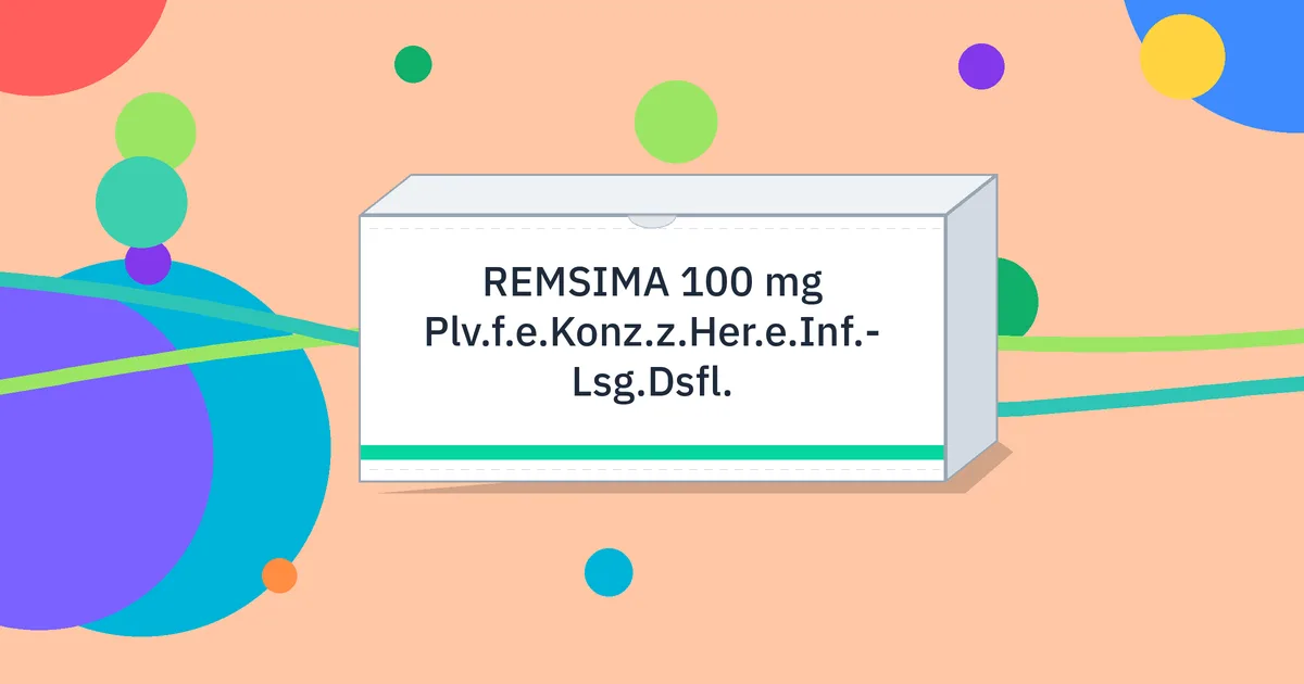 Symbolbild: Packung mit der Aufschrift REMSIMA 100 mg Plv.f.e.Konz.z.Her.e.Inf.-Lsg.Dsfl. (PZN 19473221) – Verfügbarkeit und Bezug in Apotheken in Frankfurt am Main
