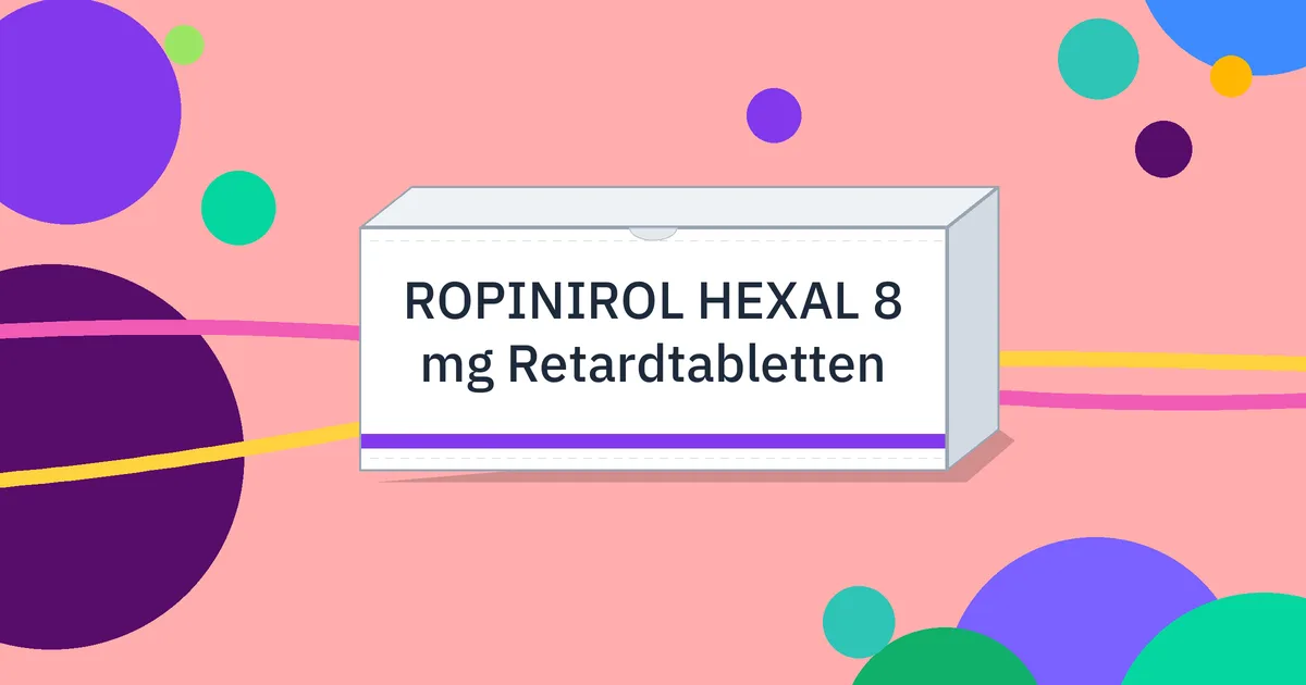 Symbolbild: Packung mit der Aufschrift ROPINIROL HEXAL 8 mg Retardtabletten (PZN 08840567) – Verfügbarkeit und Bezug in Apotheken in Frankfurt am Main