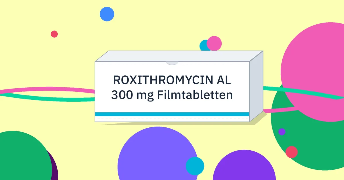 Symbolbild: Packung mit der Aufschrift ROXITHROMYCIN AL 300 mg Filmtabletten (PZN 01867899) – Verfügbarkeit und Bezug in Apotheken in Frankfurt am Main