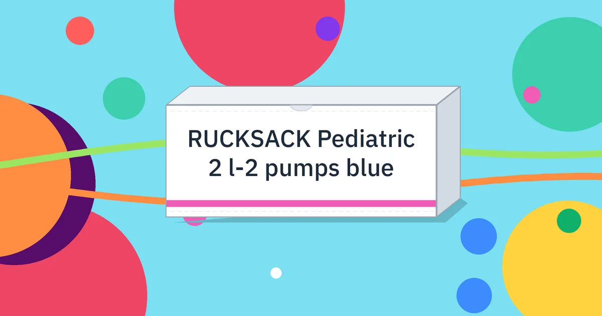 Symbolbild: Packung mit der Aufschrift RUCKSACK Pediatric 2 l-2 pumps blue (PZN 16244632) – Verfügbarkeit und Bezug in Apotheken in Frankfurt am Main