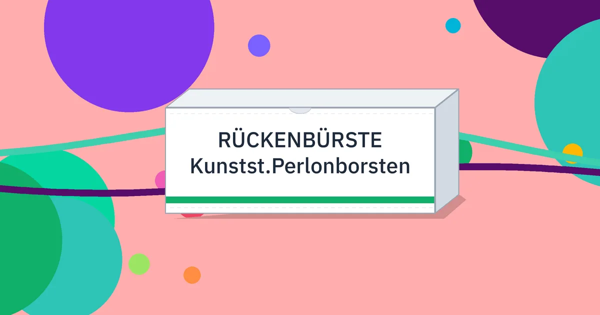 Symbolbild: Packung mit der Aufschrift RÜCKENBÜRSTE Kunstst.Perlonborsten (PZN 01727170) – Verfügbarkeit und Bezug in Apotheken in Frankfurt am Main