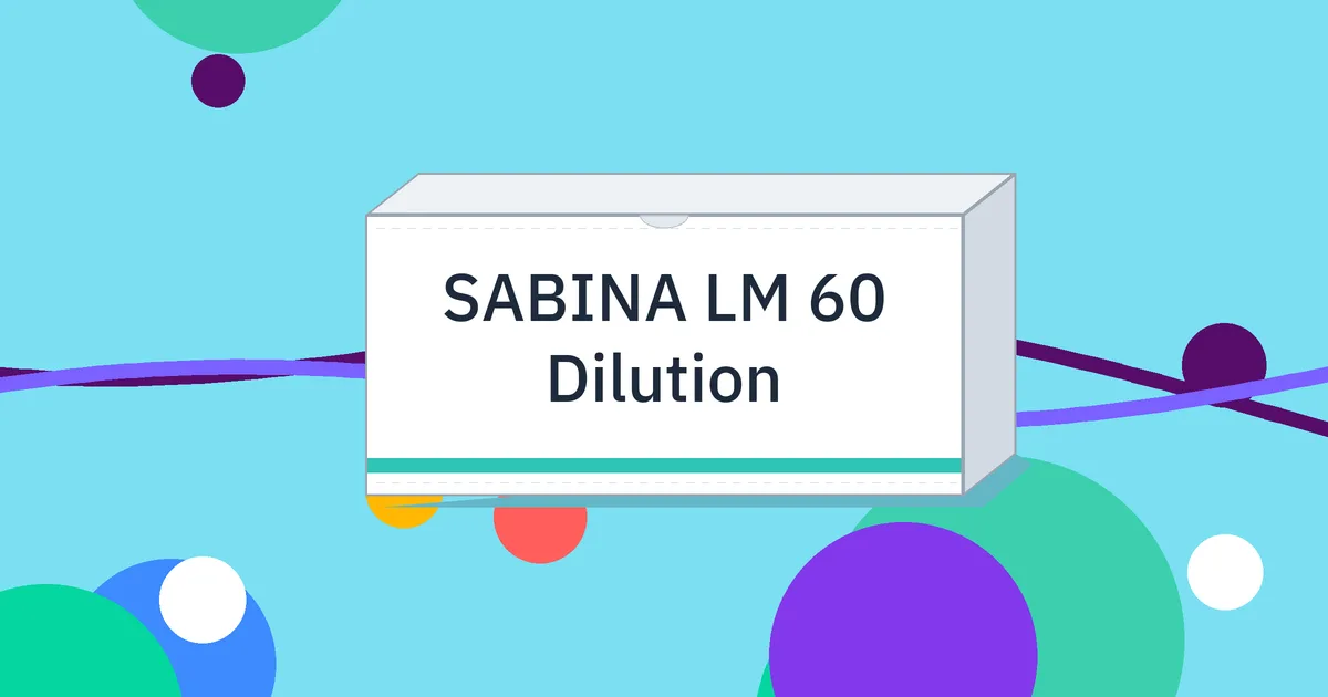 Symbolbild: Packung mit der Aufschrift SABINA LM 60 Dilution (PZN 13176054) – Verfügbarkeit und Bezug in Apotheken in Frankfurt am Main