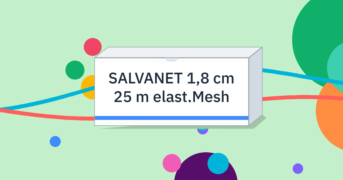 Symbolbild: Packung mit der Aufschrift SALVANET 1,8 cm 25 m elast.Mesh (PZN 15735569) – Verfügbarkeit und Bezug in Apotheken in Frankfurt am Main