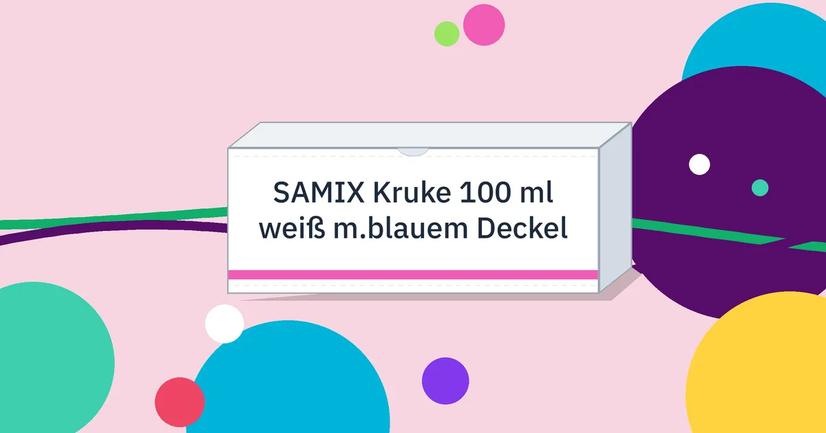 Symbolbild: Packung mit der Aufschrift SAMIX Kruke 100 ml weiß m.blauem Deckel (PZN 19987776) – Verfügbarkeit und Bezug in Apotheken in Frankfurt am Main