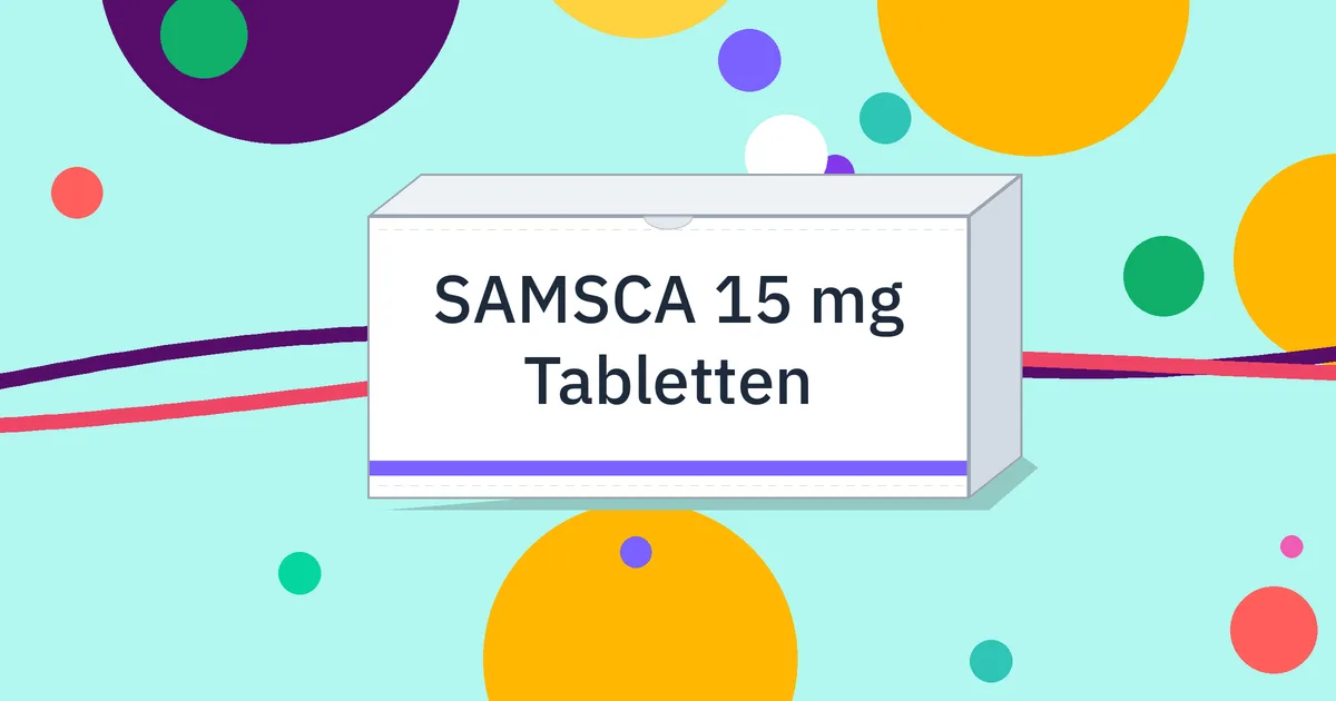 Symbolbild: Packung mit der Aufschrift SAMSCA 15 mg Tabletten (PZN 19136498) – Verfügbarkeit und Bezug in Apotheken in Frankfurt am Main