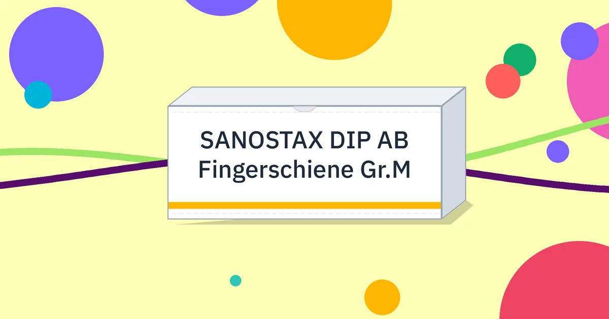 Symbolbild: Packung mit der Aufschrift SANOSTAX DIP AB Fingerschiene Gr.M (PZN 10196872) – Verfügbarkeit und Bezug in Apotheken in Frankfurt am Main
