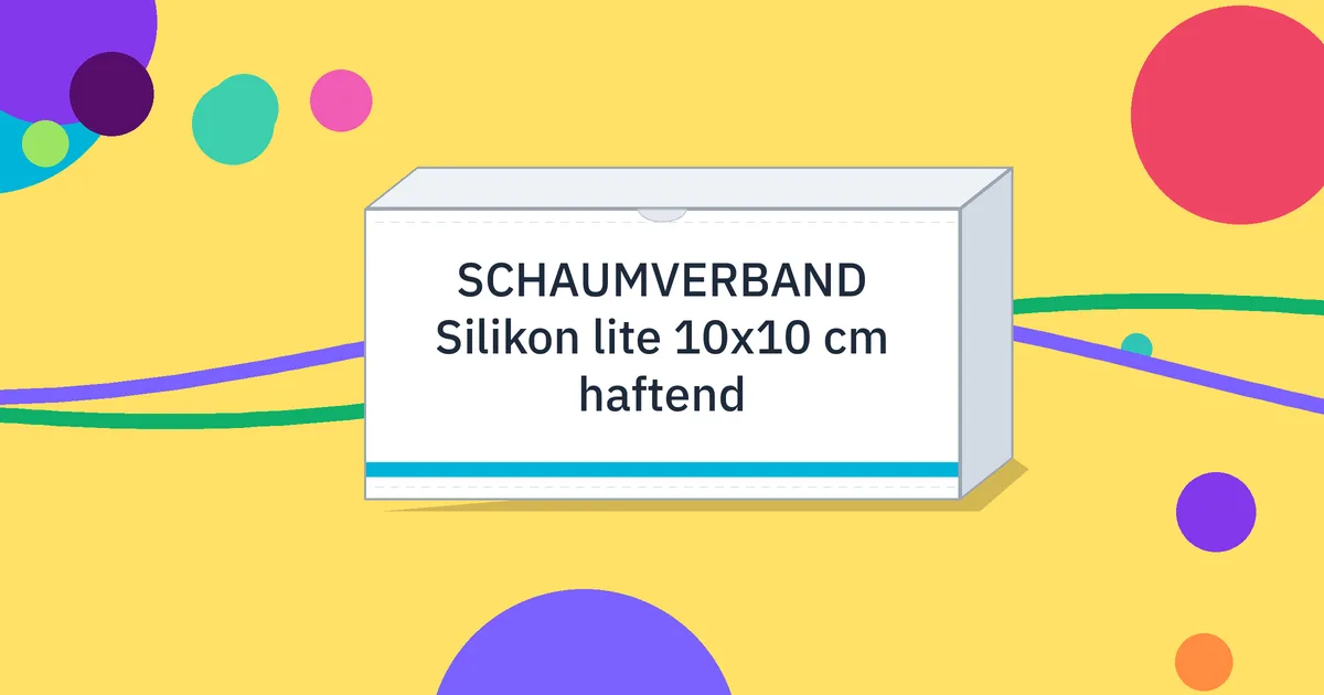 Symbolbild: Packung mit der Aufschrift SCHAUMVERBAND Silikon lite 10x10 cm haftend (PZN 14180603) – Verfügbarkeit und Bezug in Apotheken in Frankfurt am Main