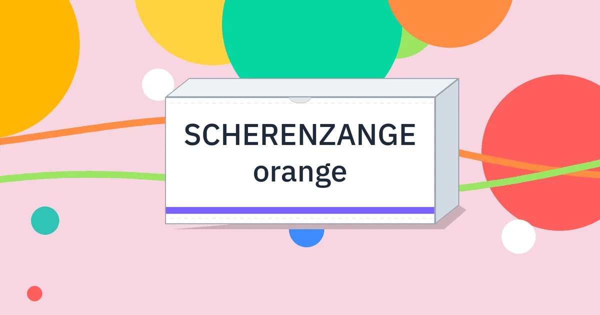 Symbolbild: Packung mit der Aufschrift SCHERENZANGE orange (PZN 01502382) – Verfügbarkeit und Bezug in Apotheken in Frankfurt am Main