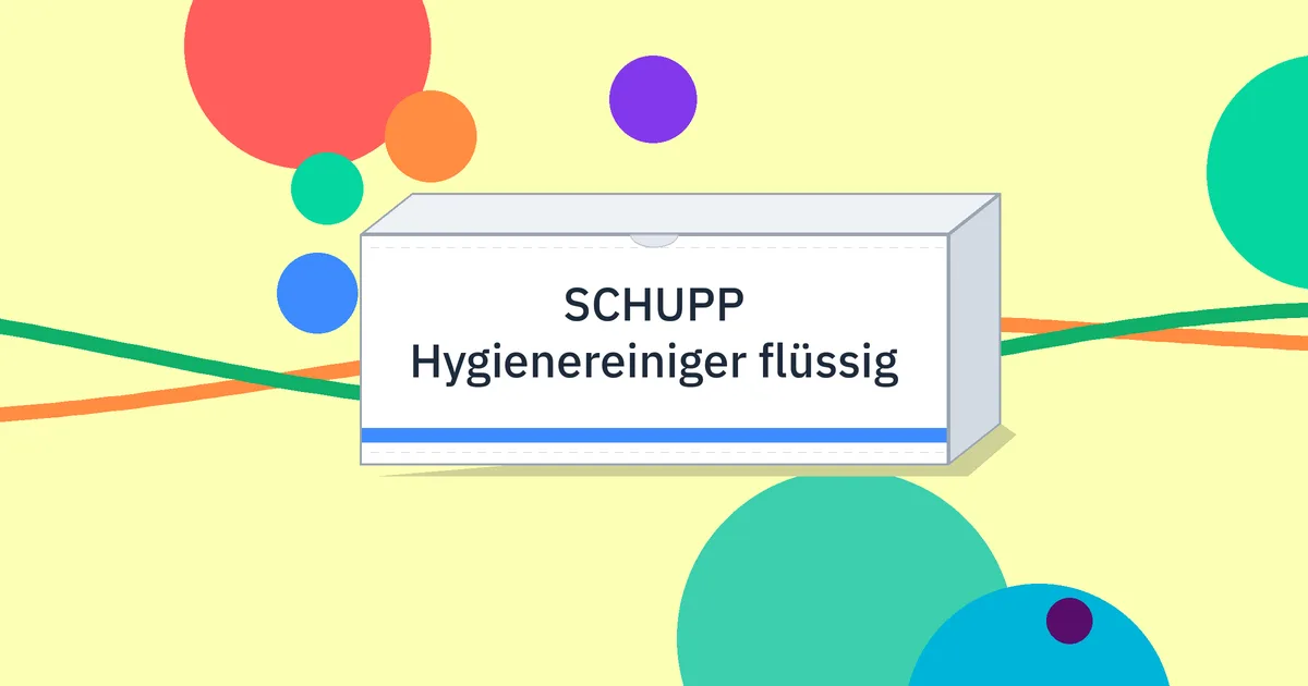 Symbolbild: Packung mit der Aufschrift SCHUPP Hygienereiniger flüssig (PZN 16859925) – Verfügbarkeit und Bezug in Apotheken in Frankfurt am Main