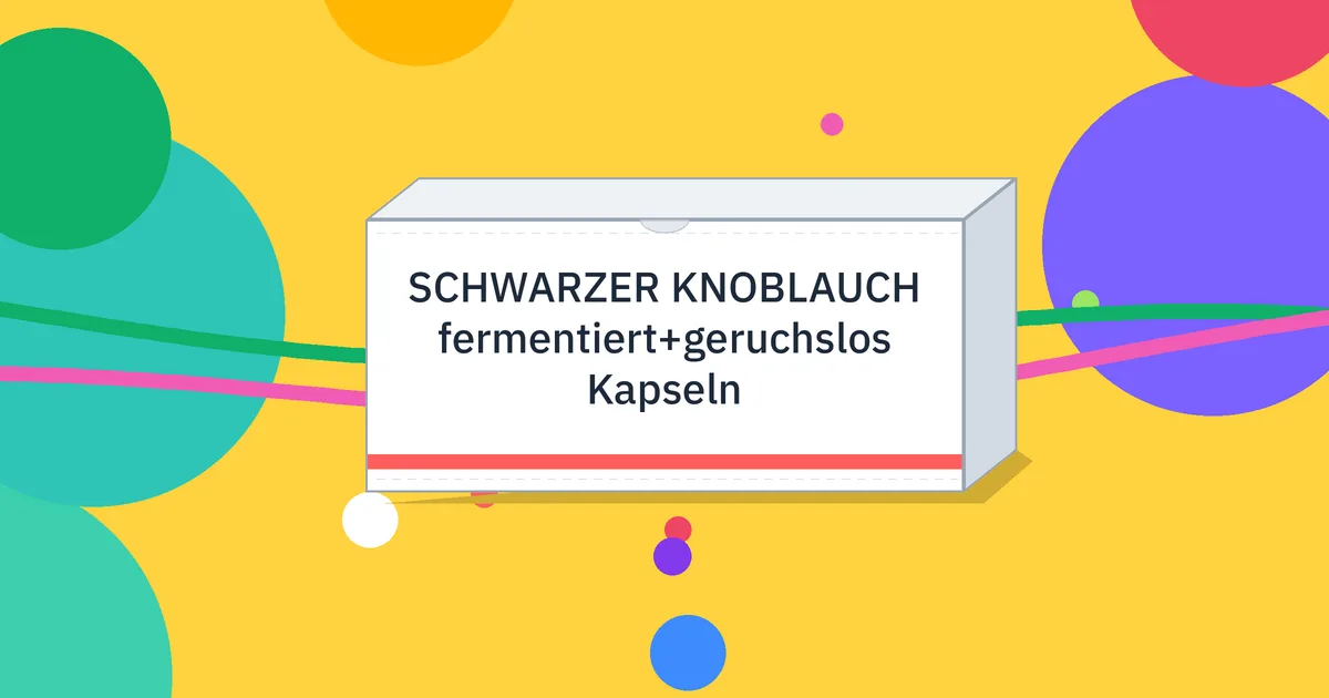 Symbolbild: Packung mit der Aufschrift SCHWARZER KNOBLAUCH fermentiert+geruchslos Kapseln (PZN 17448472) – Verfügbarkeit und Bezug in Apotheken in Frankfurt am Main