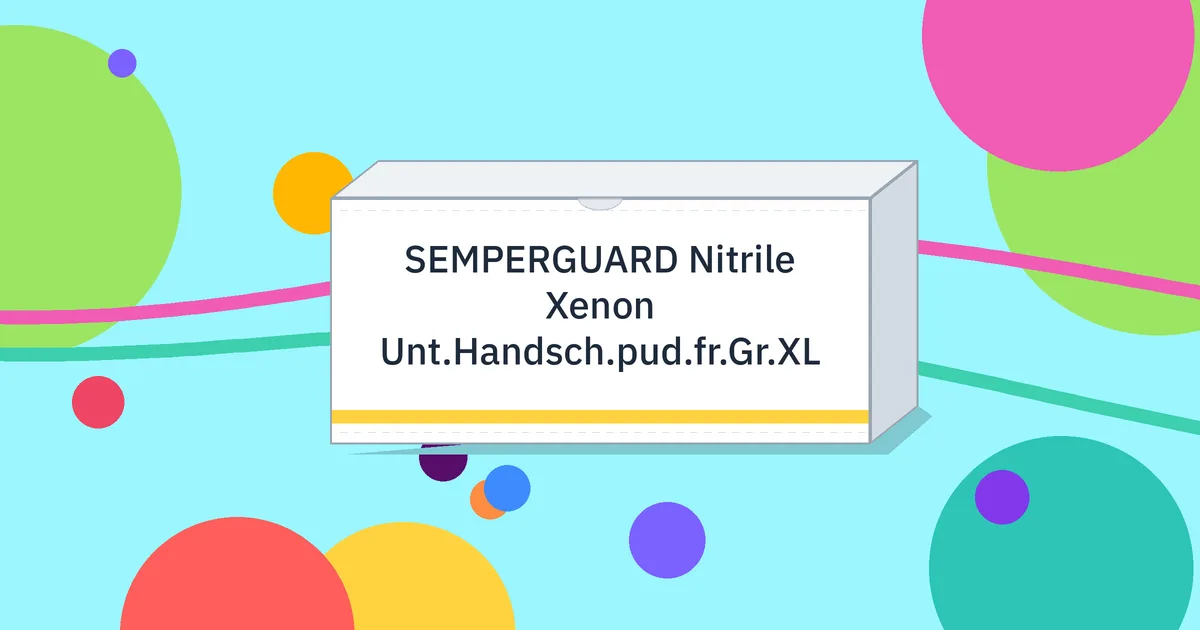 Symbolbild: Packung mit der Aufschrift SEMPERGUARD Nitrile Xenon Unt.Handsch.pud.fr.Gr.XL (PZN 10915025) – Verfügbarkeit und Bezug in Apotheken in Frankfurt am Main