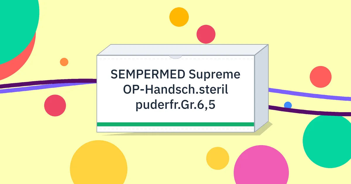 Symbolbild: Packung mit der Aufschrift SEMPERMED Supreme OP-Handsch.steril puderfr.Gr.6,5 (PZN 04200776) – Verfügbarkeit und Bezug in Apotheken in Frankfurt am Main