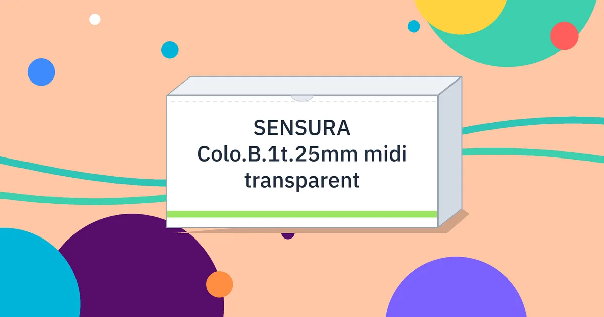 Symbolbild: Packung mit der Aufschrift SENSURA Colo.B.1t.25mm midi transparent (PZN 02886195) – Verfügbarkeit und Bezug in Apotheken in Frankfurt am Main