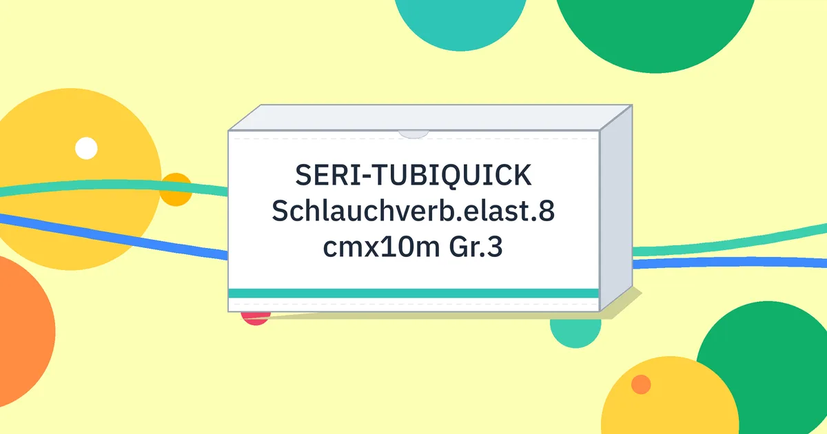 Symbolbild: Packung mit der Aufschrift SERI-TUBIQUICK Schlauchverb.elast.8 cmx10m Gr.3 (PZN 20891656) – Verfügbarkeit und Bezug in Apotheken in Frankfurt am Main