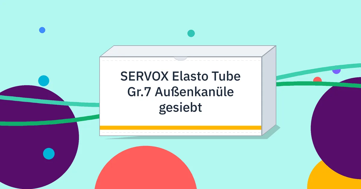 Symbolbild: Packung mit der Aufschrift SERVOX Elasto Tube Gr.7 Außenkanüle gesiebt (PZN 07424944) – Verfügbarkeit und Bezug in Apotheken in Frankfurt am Main