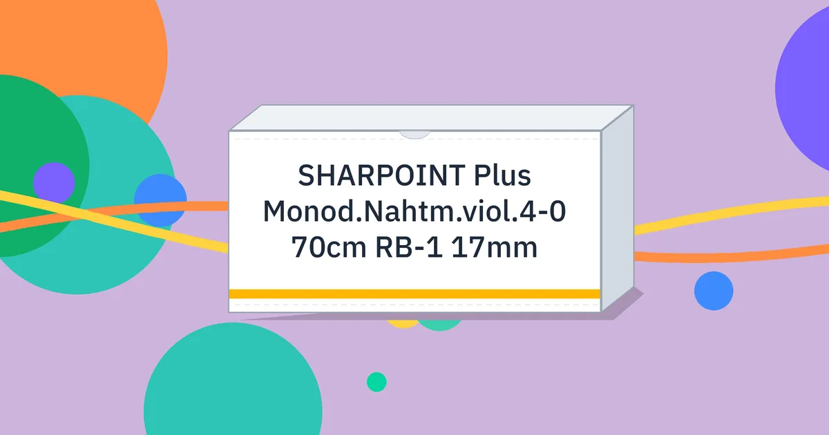 Symbolbild: Packung mit der Aufschrift SHARPOINT Plus Monod.Nahtm.viol.4-0 70cm RB-1 17mm (PZN 17986778) – Verfügbarkeit und Bezug in Apotheken in Frankfurt am Main