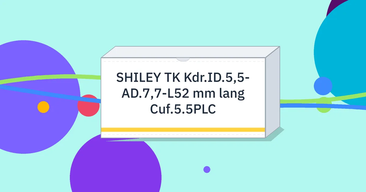 Symbolbild: Packung mit der Aufschrift SHILEY TK Kdr.ID.5,5-AD.7,7-L52 mm lang Cuf.5.5PLC (PZN 03380210) – Verfügbarkeit und Bezug in Apotheken in Frankfurt am Main