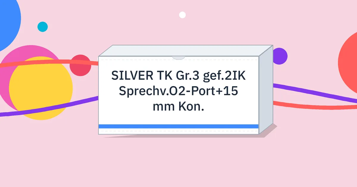 Symbolbild: Packung mit der Aufschrift SILVER TK Gr.3 gef.2IK Sprechv.O2-Port+15 mm Kon. (PZN 10316997) – Verfügbarkeit und Bezug in Apotheken in Frankfurt am Main