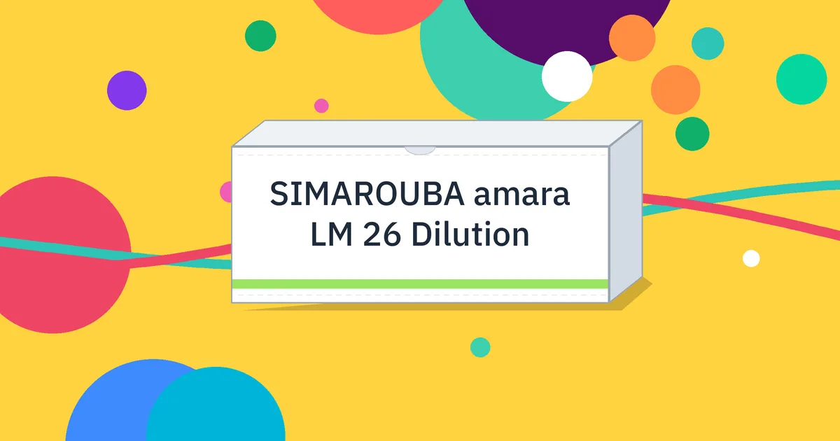 Symbolbild: Packung mit der Aufschrift SIMAROUBA amara LM 26 Dilution (PZN 13680290) – Verfügbarkeit und Bezug in Apotheken in Frankfurt am Main