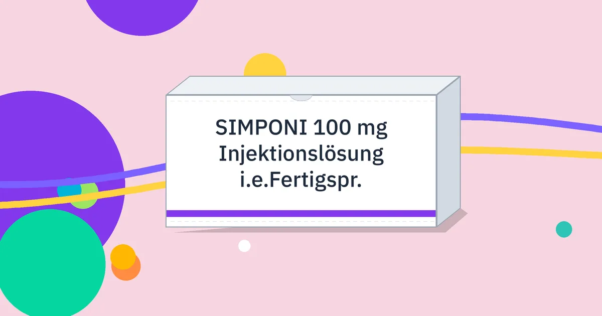 Symbolbild: Packung mit der Aufschrift SIMPONI 100 mg Injektionslösung i.e.Fertigspr. (PZN 10797318) – Verfügbarkeit und Bezug in Apotheken in Frankfurt am Main