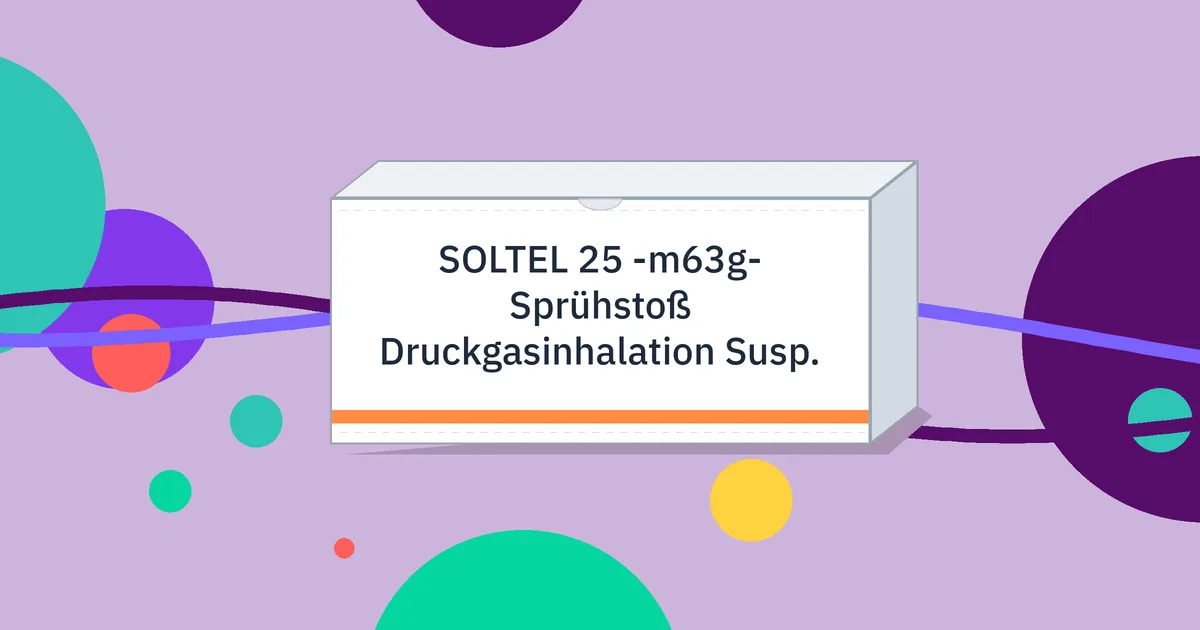 Symbolbild: Packung mit der Aufschrift SOLTEL 25 -m63g-Sprühstoß Druckgasinhalation Susp. (PZN 11715363) – Verfügbarkeit und Bezug in Apotheken in Frankfurt am Main