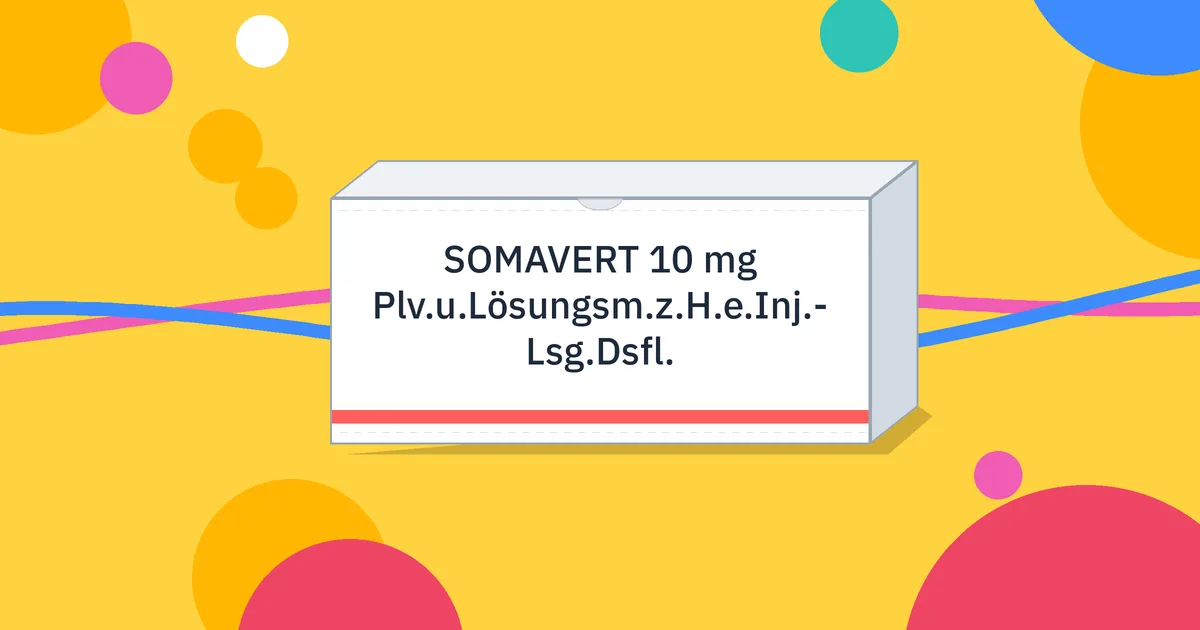 Symbolbild: Packung mit der Aufschrift SOMAVERT 10 mg Plv.u.Lösungsm.z.H.e.Inj.-Lsg.Dsfl. (PZN 13584735) – Verfügbarkeit und Bezug in Apotheken in Frankfurt am Main