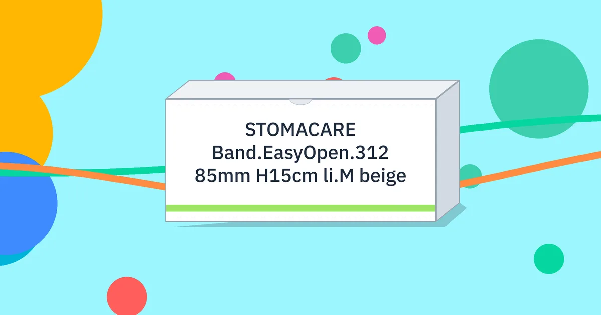 Symbolbild: Packung mit der Aufschrift STOMACARE Band.EasyOpen.312 85mm H15cm li.M beige (PZN 09437856) – Verfügbarkeit und Bezug in Apotheken in Frankfurt am Main