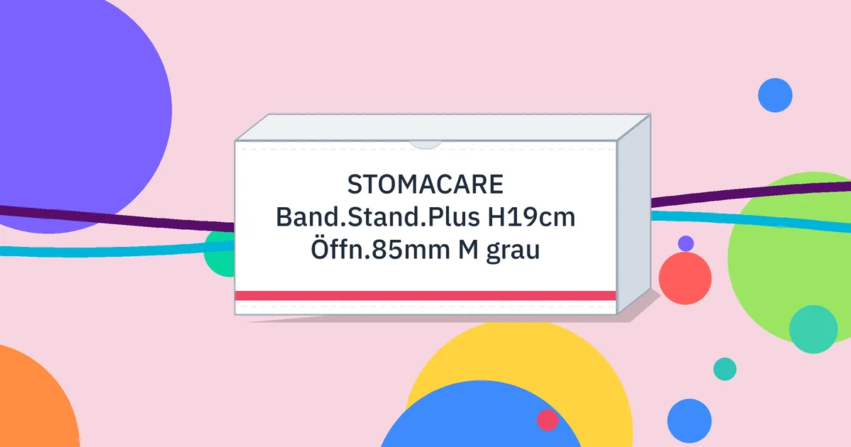 Symbolbild: Packung mit der Aufschrift STOMACARE Band.Stand.Plus H19cm Öffn.85mm M grau (PZN 16750714) – Verfügbarkeit und Bezug in Apotheken in Frankfurt am Main